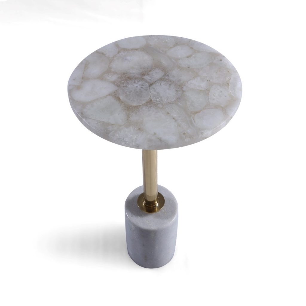 White Quartz Side Table with Marble Base – Tarini Stoneworks